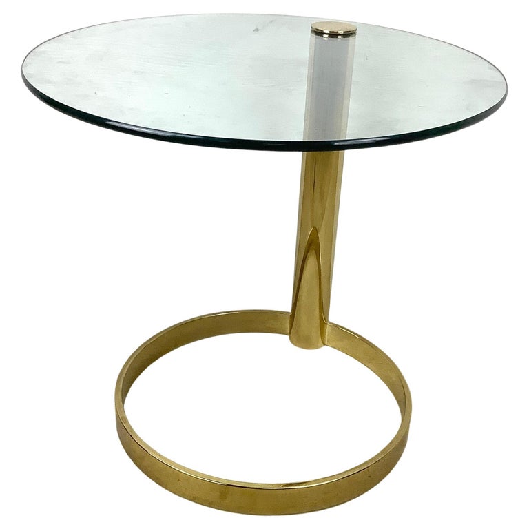 Vintage Modern Glass Top Cantilever End Table with Circular Brass ...