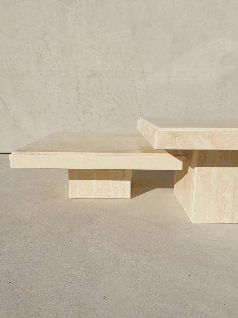 Vintage Modern Italian Travertine Square Nesting Tables, Pair at 1stDibs