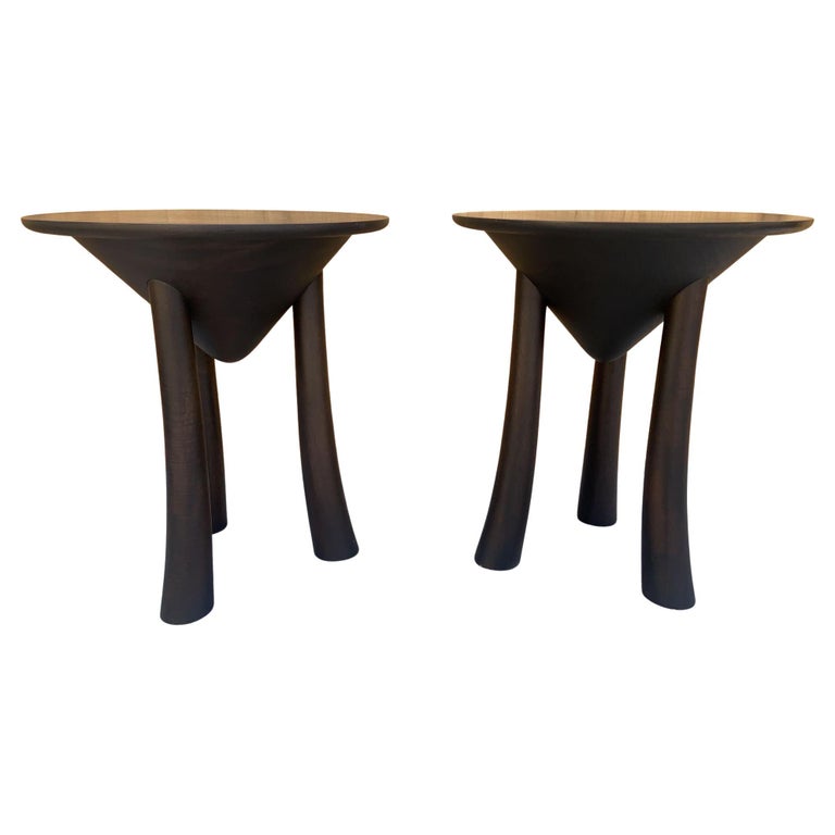Vintage Modern Minimalist Sculpted 3 Arched Leg Side Table, Pair For ...