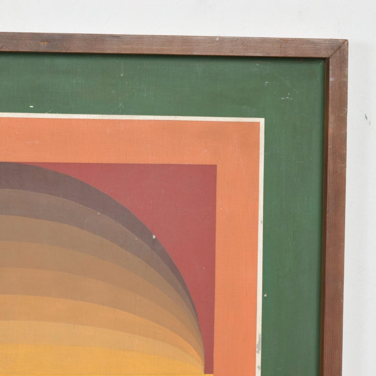 1960s Vintage Modern Original Graphics Painting Optical Art Wood ...