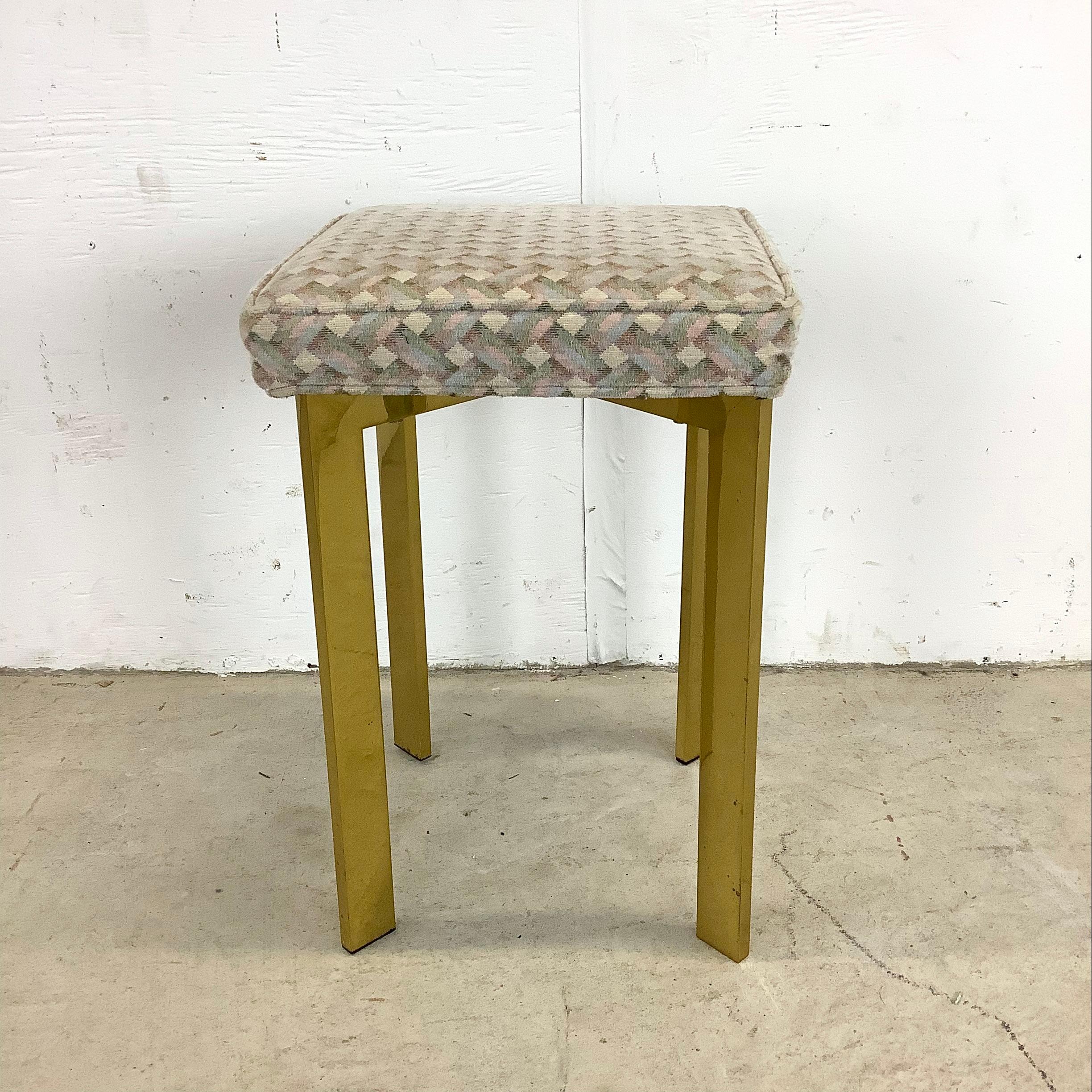 Vintage Modern Pace Style Vanity Stool with Brass Legs For Sale at 1stDibs