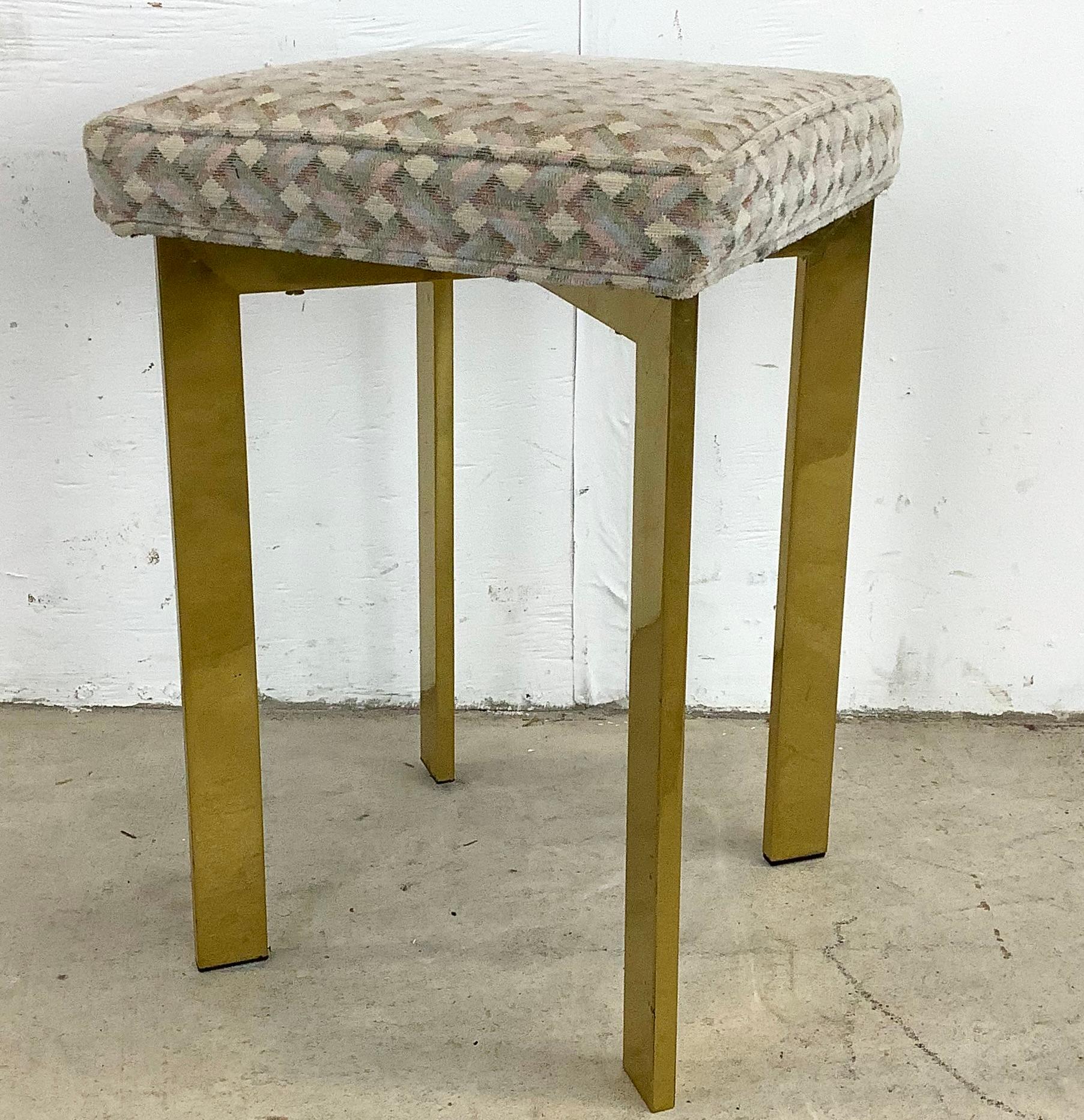 Vintage Modern Pace Style Vanity Stool with Brass Legs For Sale at 1stDibs