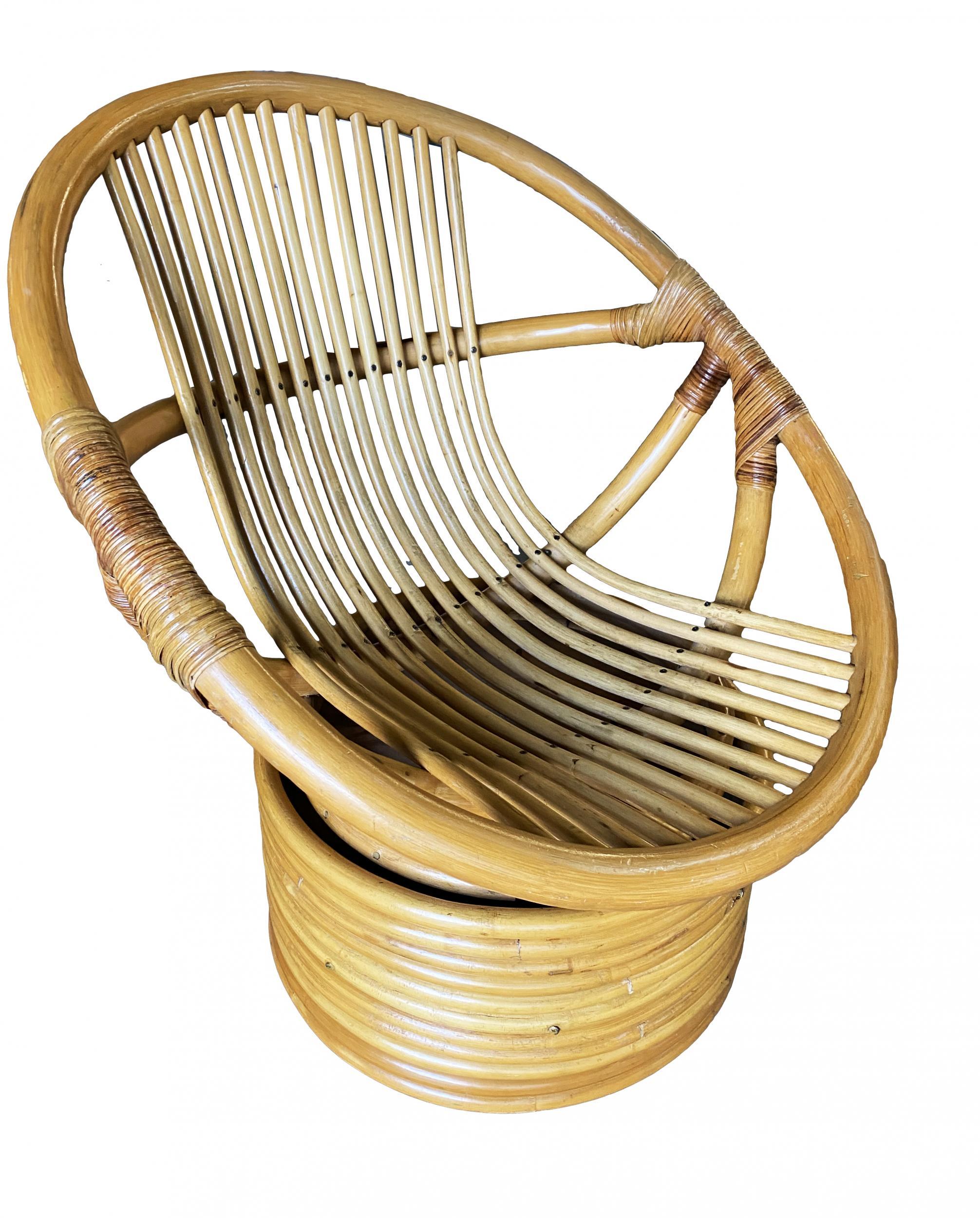 Vintage Modern Rattan Swivel Mamasan Bucket Lounge Chair, Pair at ...