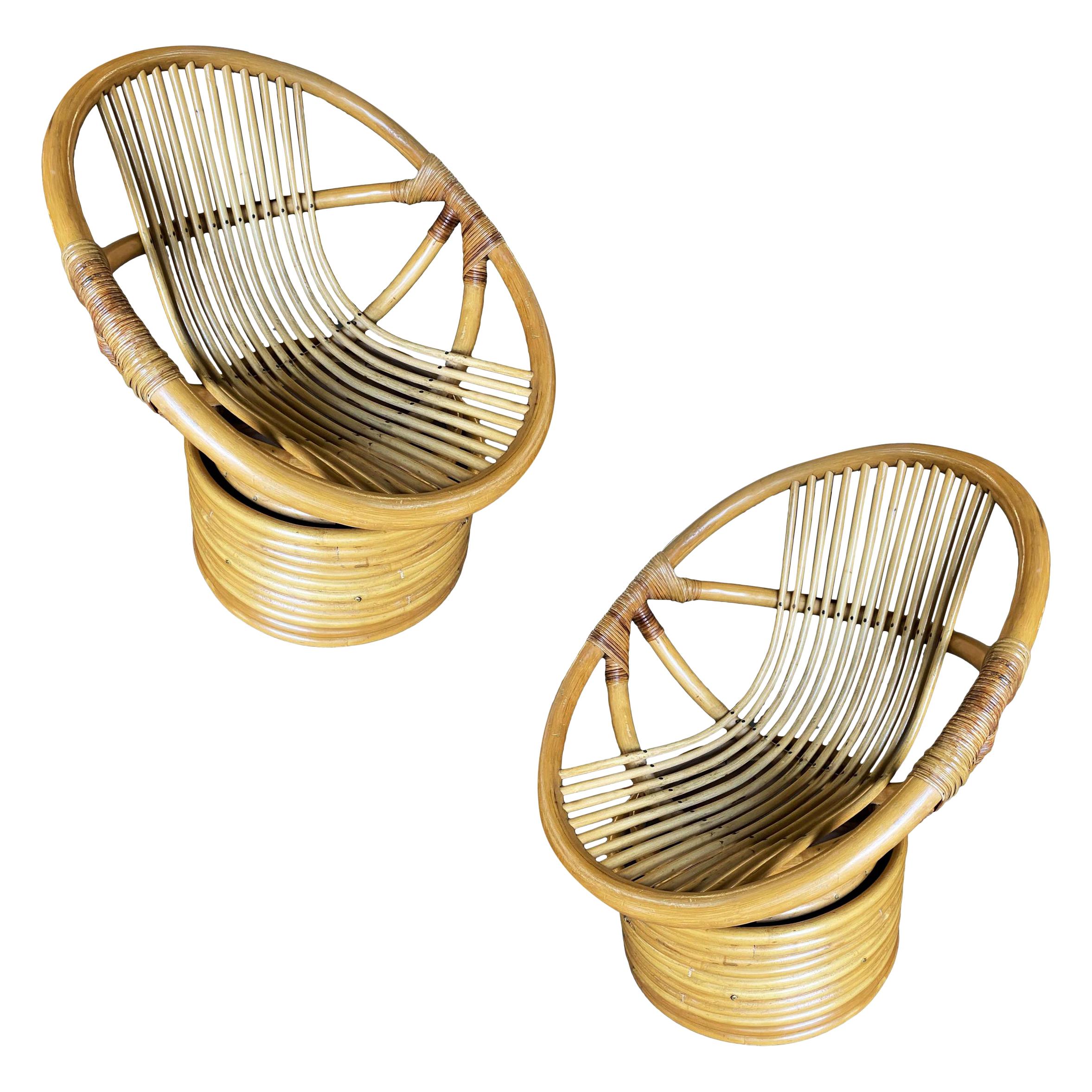 White Painted Rattan Bucket Lounge Chair with Swivel Base For Sale at ...