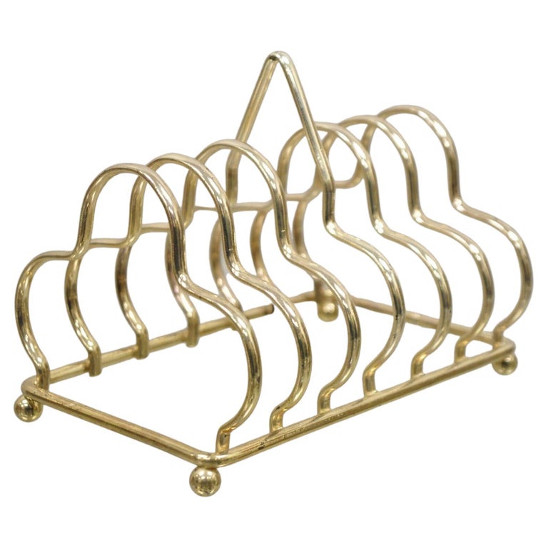 Vintage Modern Regency Style Gold Metal Toast Rack Letter Holder For ...