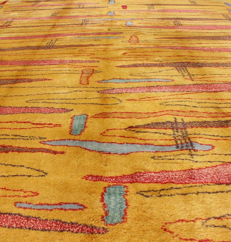 Vintage Modern Rug with Yellow Background and Multicolored Etched ...