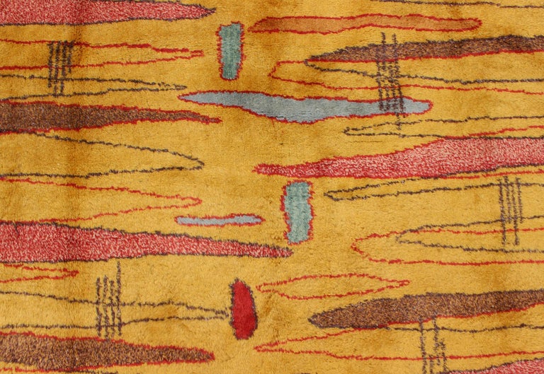 Vintage Modern Rug with Yellow Background and Multicolored Etched ...