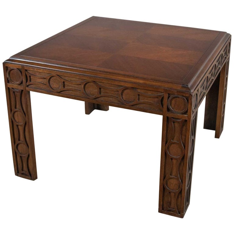 Vintage Modern Square Lane End Side Table Carved Leg Design and Chevron ...