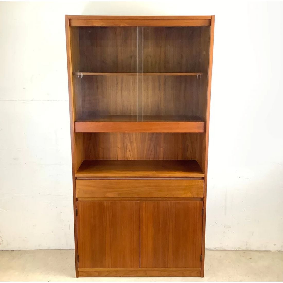Vintage Modern Teak Bookcase with Display Cabinet For Sale at 1stDibs