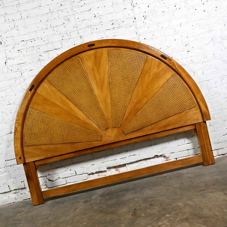 Vintage Modern to Postmodern Arched Rising Sun Pattern Oak and Cane ...