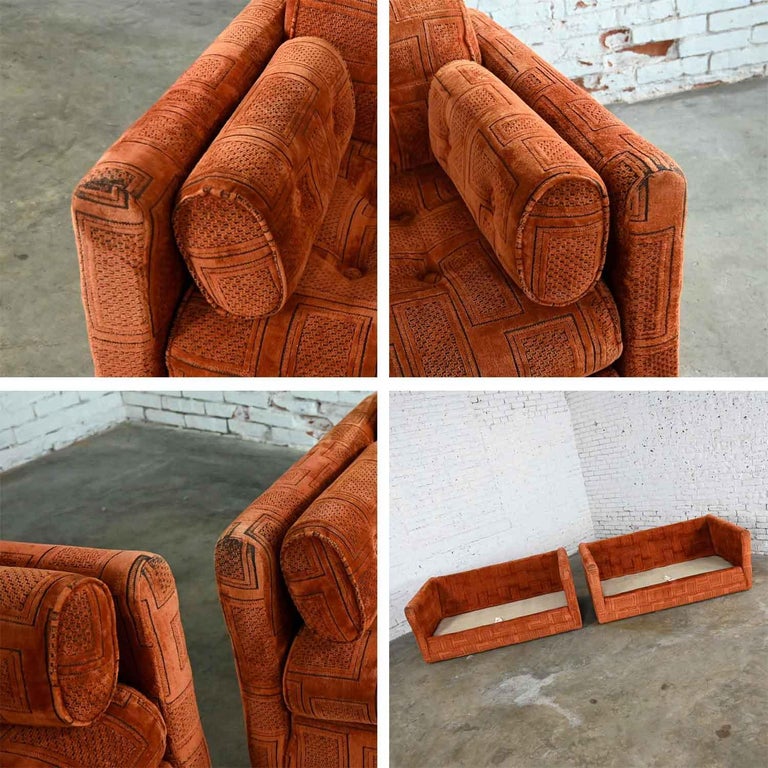Vintage Modern Tuxedo Style Love Seats Rust Fabric by Pem-Kay Furniture ...