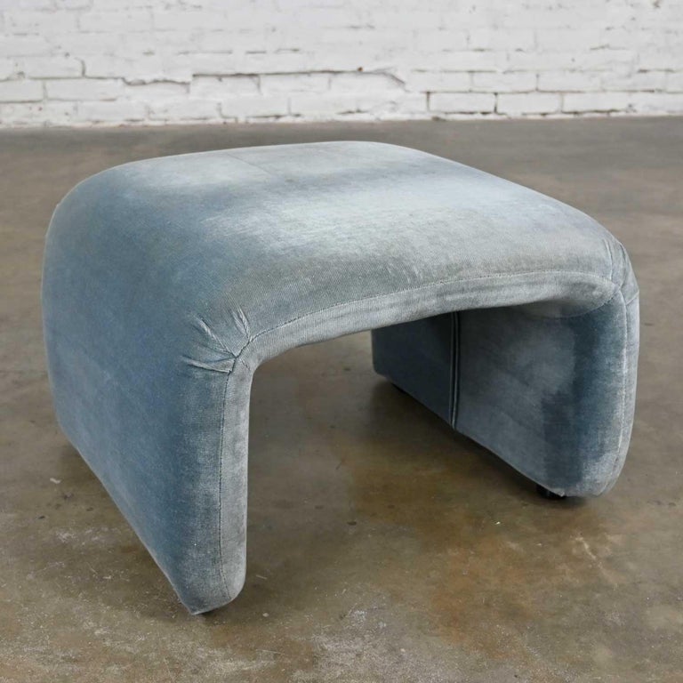 Vintage Modern U-Shaped Ottoman with Blue Velvet-Like Brushed Chenille ...