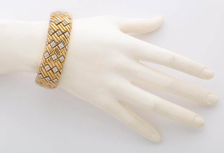 Vintage Modern Van Cleef and Arpels Diamond and Gold Cuff Bracelet with ...