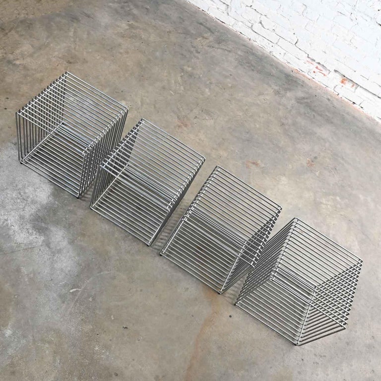 Vintage Modern Verner Panton Pantonova Chrome Wire Cubes Set of 4 For Sale at 1stDibs