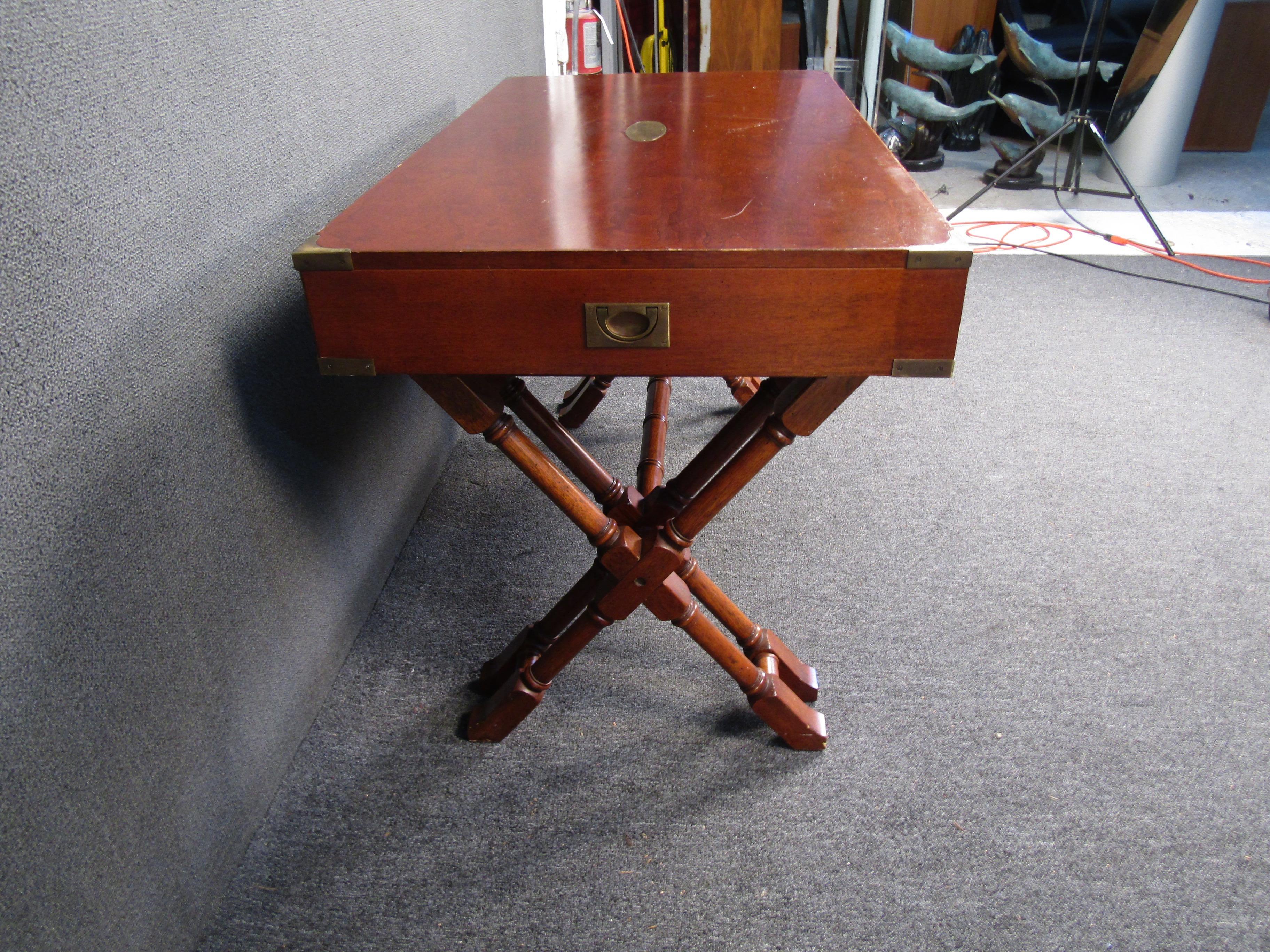 Vintage Modern Walnut Campaign Desk with Brass Accents For Sale at ...