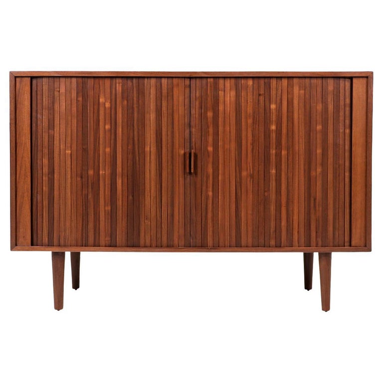 Vintage Modern Walnut Tambour-Door Credenza at 1stDibs