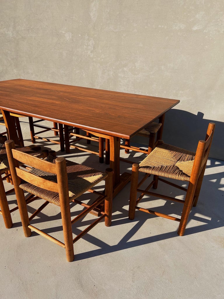 Vintage Modern Walnut Wood Rectangular Dining Table at 1stDibs