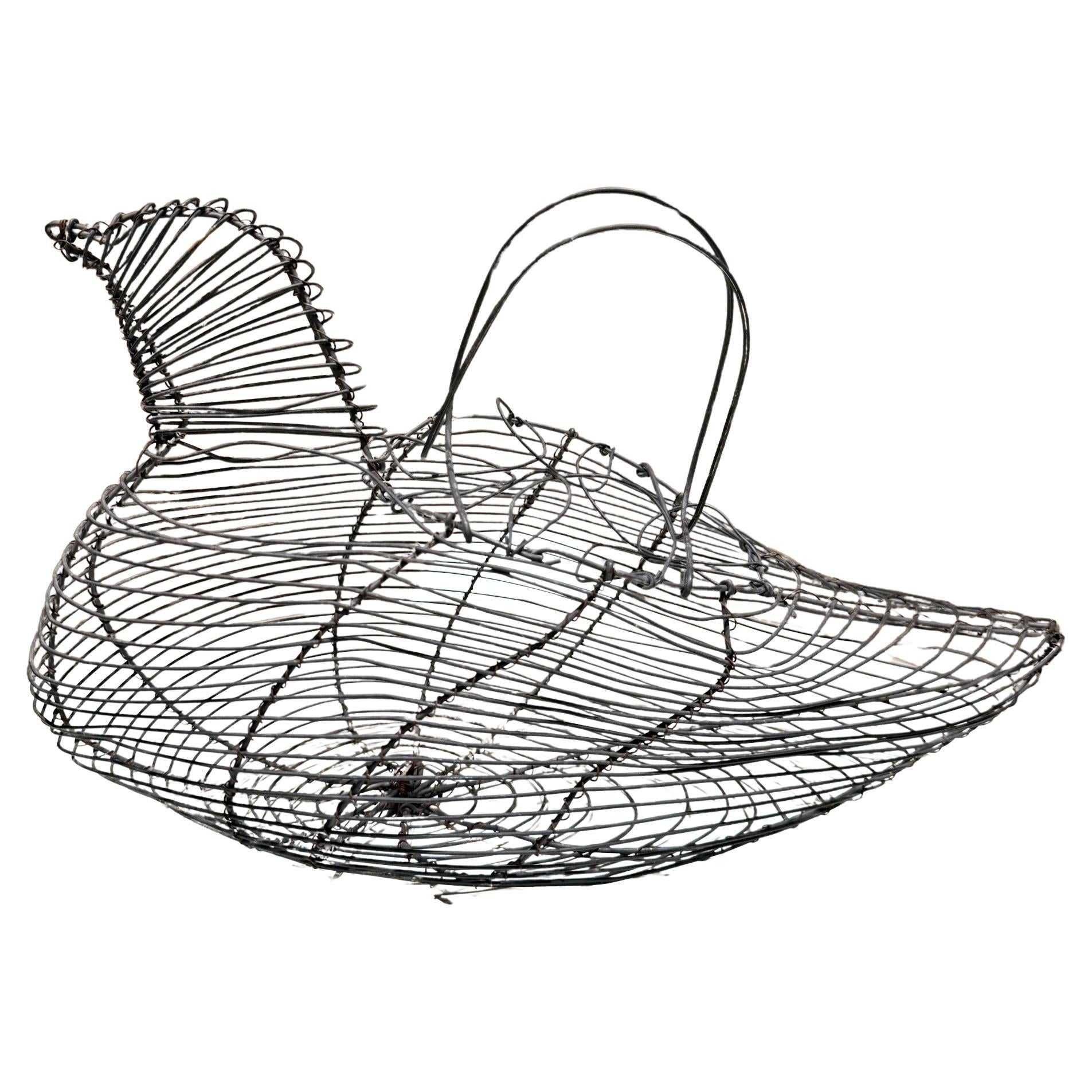 Vintage Modern Wire Chicken-Shaped Egg Basket For Sale at 1stDibs
