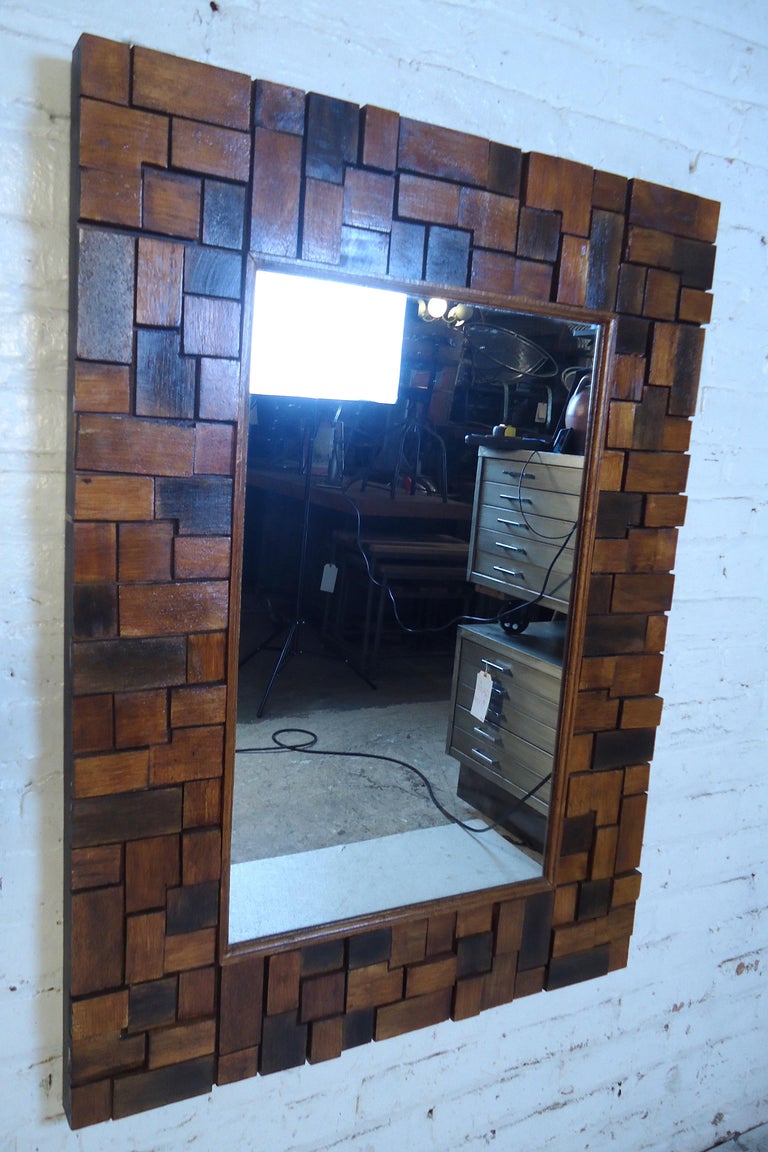 Vintage Modern Wood Slab Mirror For Sale at 1stDibs