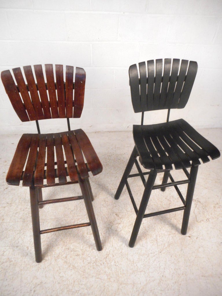 Vintage Modern Wood-Slat Stools For Sale at 1stDibs