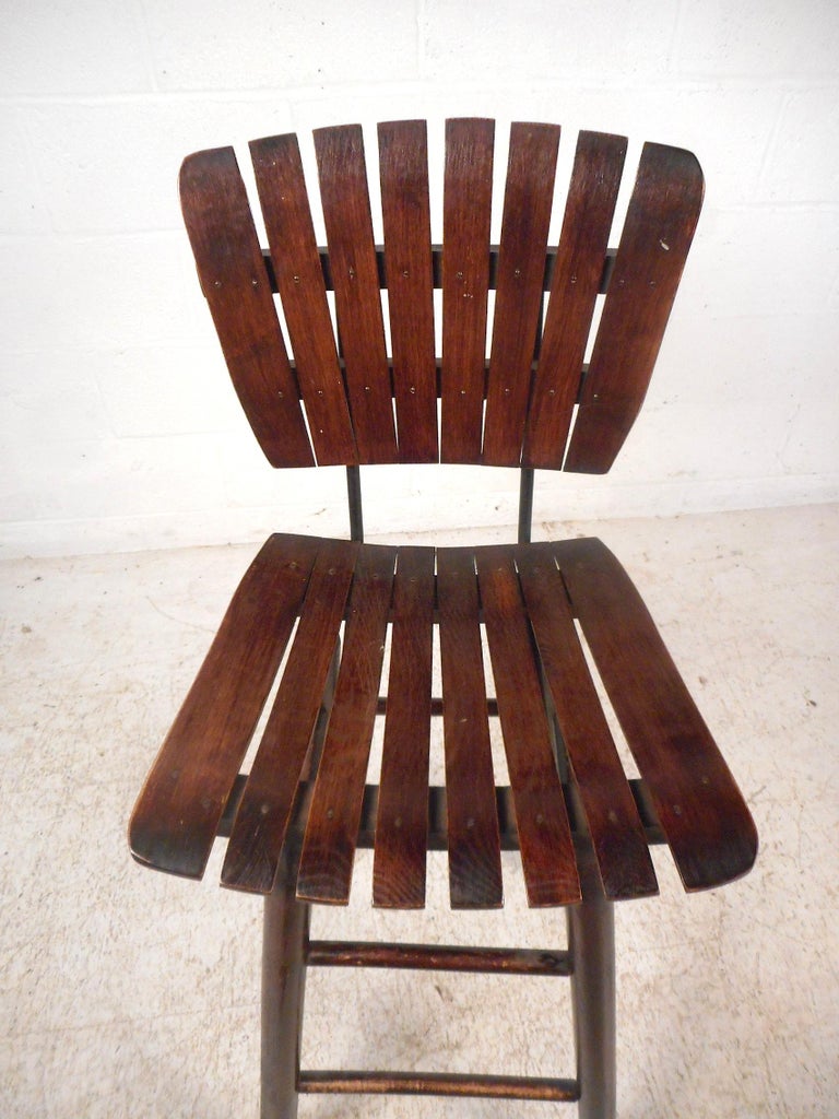 Vintage Modern Wood-Slat Stools For Sale at 1stDibs