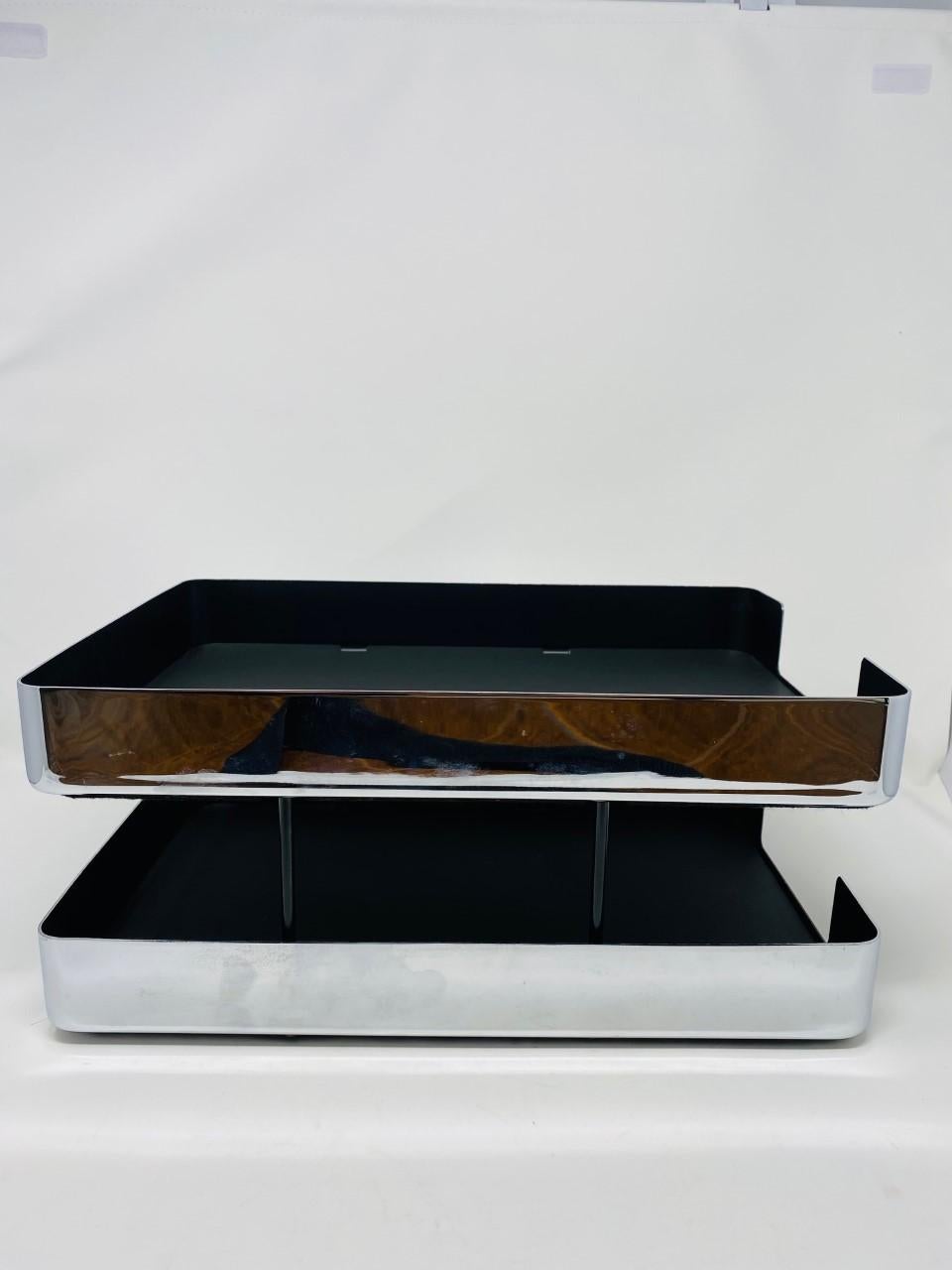 Vintage Modernist Double Paper Tray in Chrome by Smokador, 1970s at 1stDibs