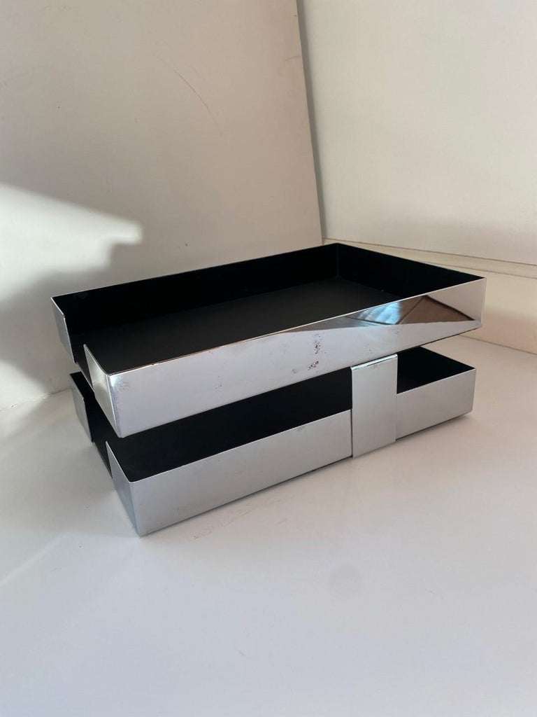 Vintage Modernist Double Paper Tray in Chrome by Smokador, 1970s For ...