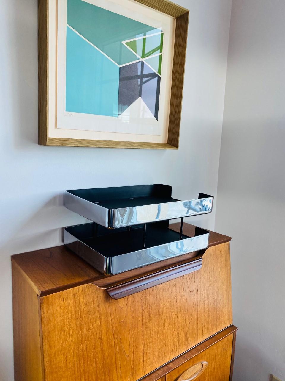 Vintage Modernist Double Paper Tray in Chrome by Smokador, 1970s at 1stDibs