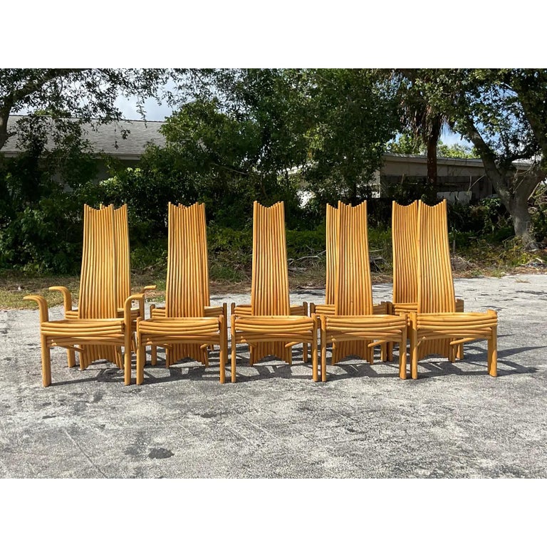 Vintage Modernist High Back Rattan Dining Chairs, Set of 10 For Sale at ...