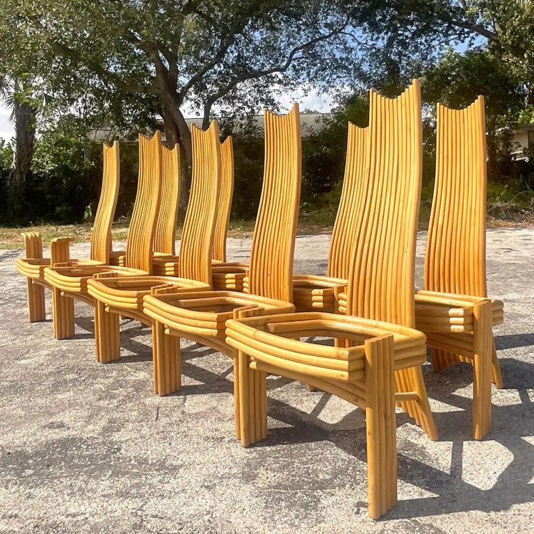 Vintage Modernist High Back Rattan Dining Chairs, Set of 10 For Sale at ...