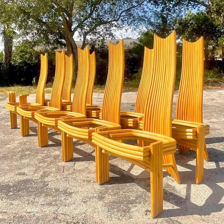 Vintage Modernist High Back Rattan Dining Chairs, Set of 10 For Sale at ...
