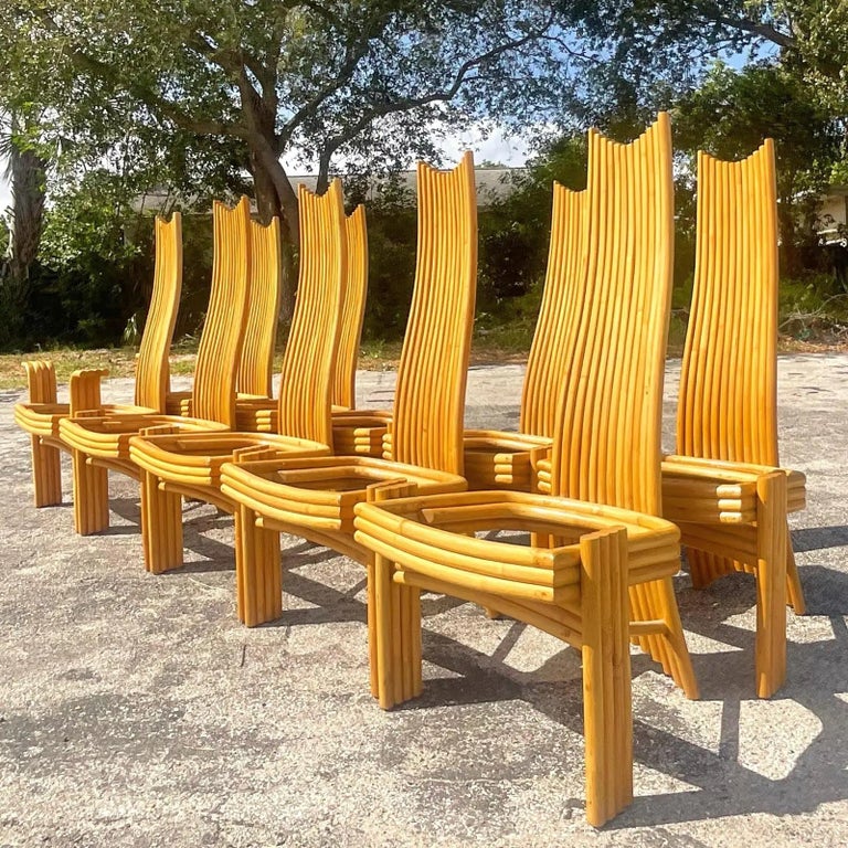 Vintage Modernist High Back Rattan Dining Chairs, Set of 10 For Sale at ...