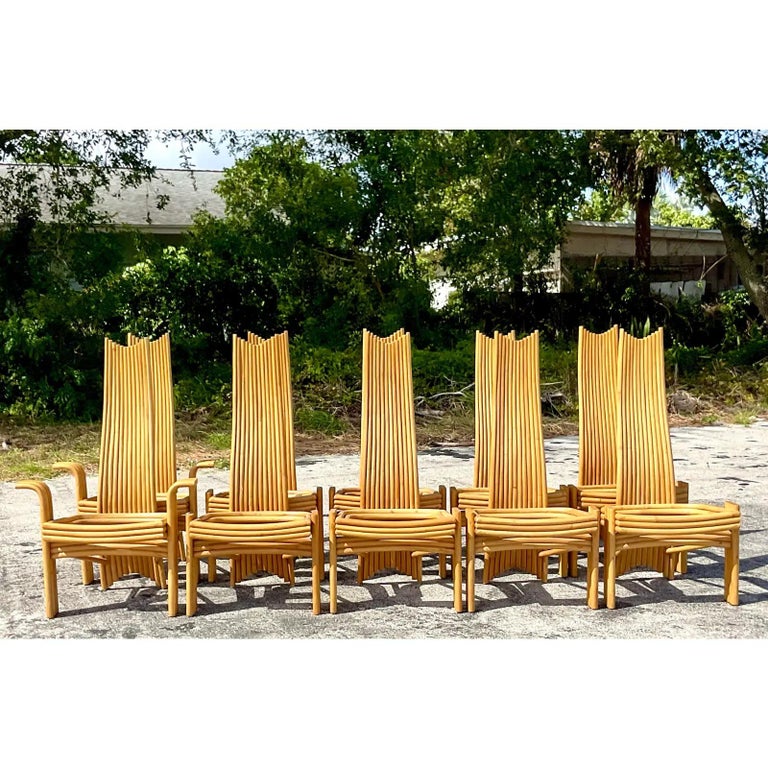 Vintage Modernist High Back Rattan Dining Chairs, Set of 10 For Sale at ...