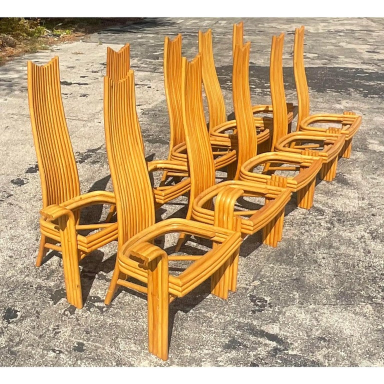 Vintage Modernist High Back Rattan Dining Chairs, Set of 10 For Sale at ...