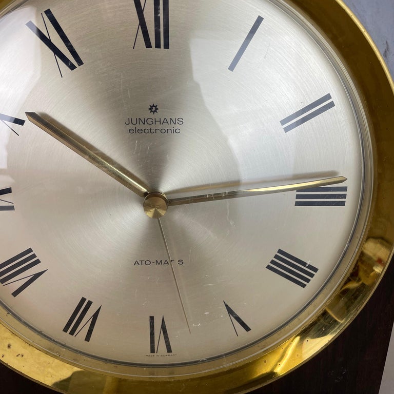 Vintage Modernist Wood + Brass Table and Wall Clock by Junghans ...