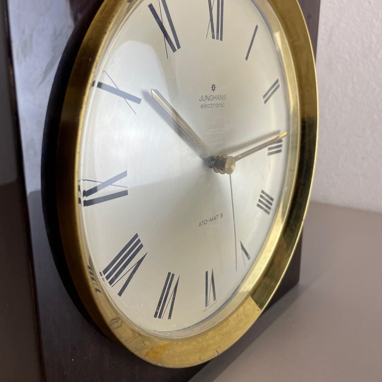 Vintage Modernist Wood + Brass Table and Wall Clock by Junghans ...