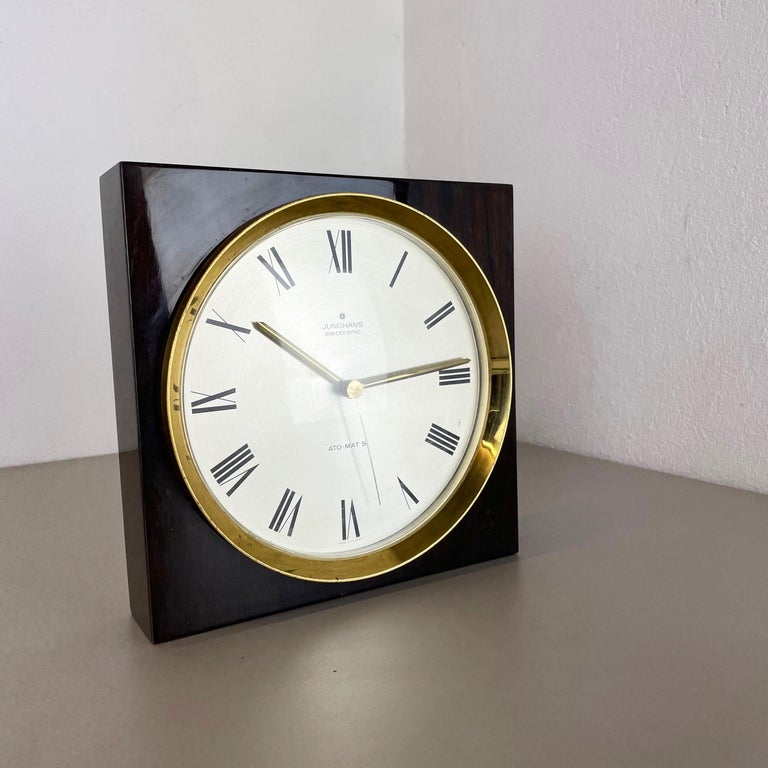 Vintage Modernist Wood + Brass Table and Wall Clock by Junghans ...