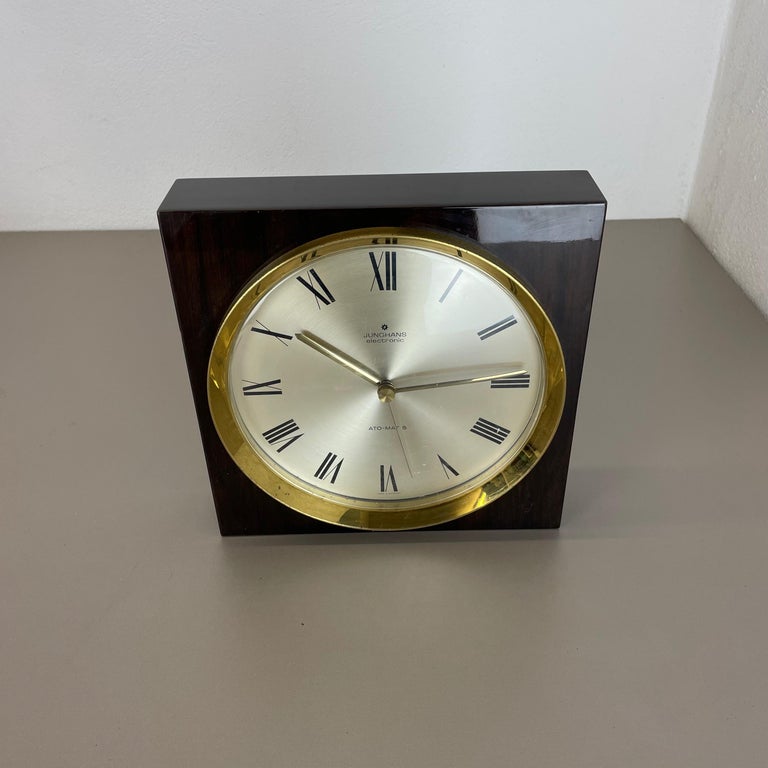 Vintage Modernist Wood + Brass Table and Wall Clock by Junghans ...