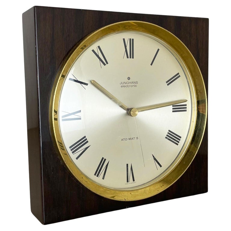 Vintage Modernist Wood + Brass Table and Wall Clock by Junghans ...