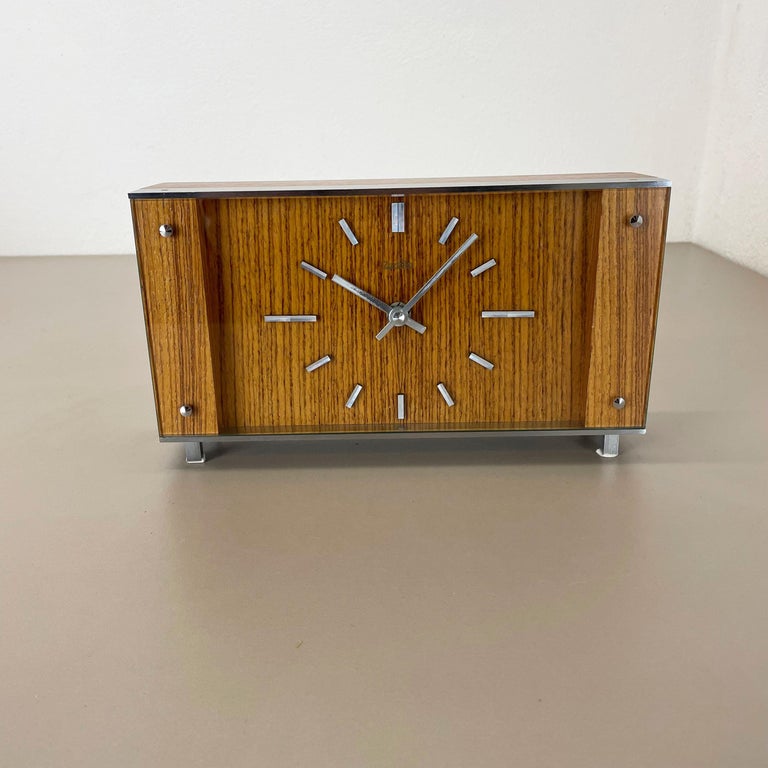 Vintage Modernist Wooden Teak Metal Table Clock by Zentra, Germany ...