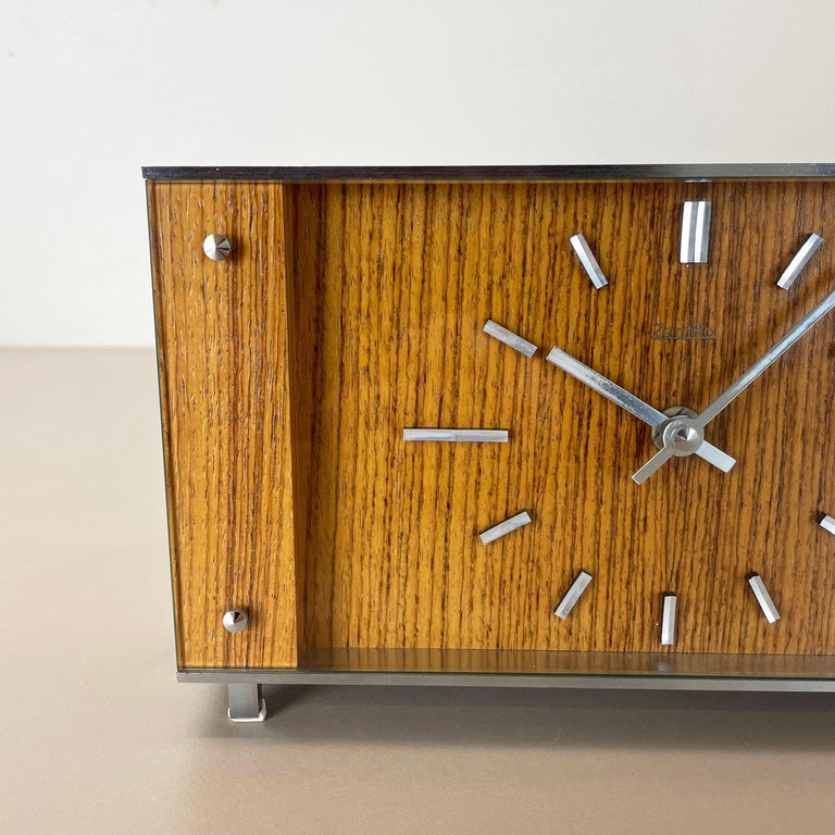 Vintage Modernist Wooden Teak Metal Table Clock by Zentra, Germany ...