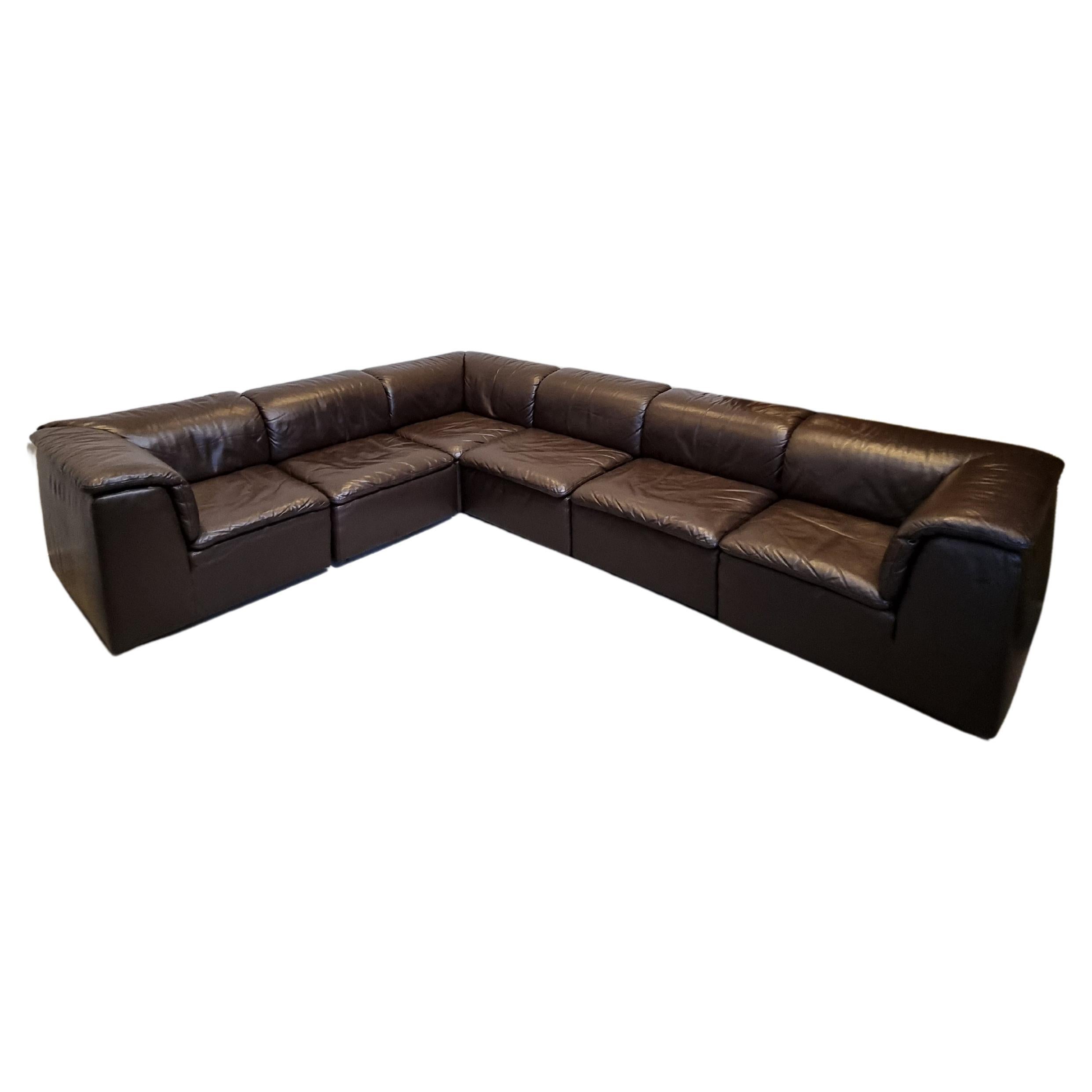 Vintage Brown Leather Modular Sofa, 1970s at 1stDibs