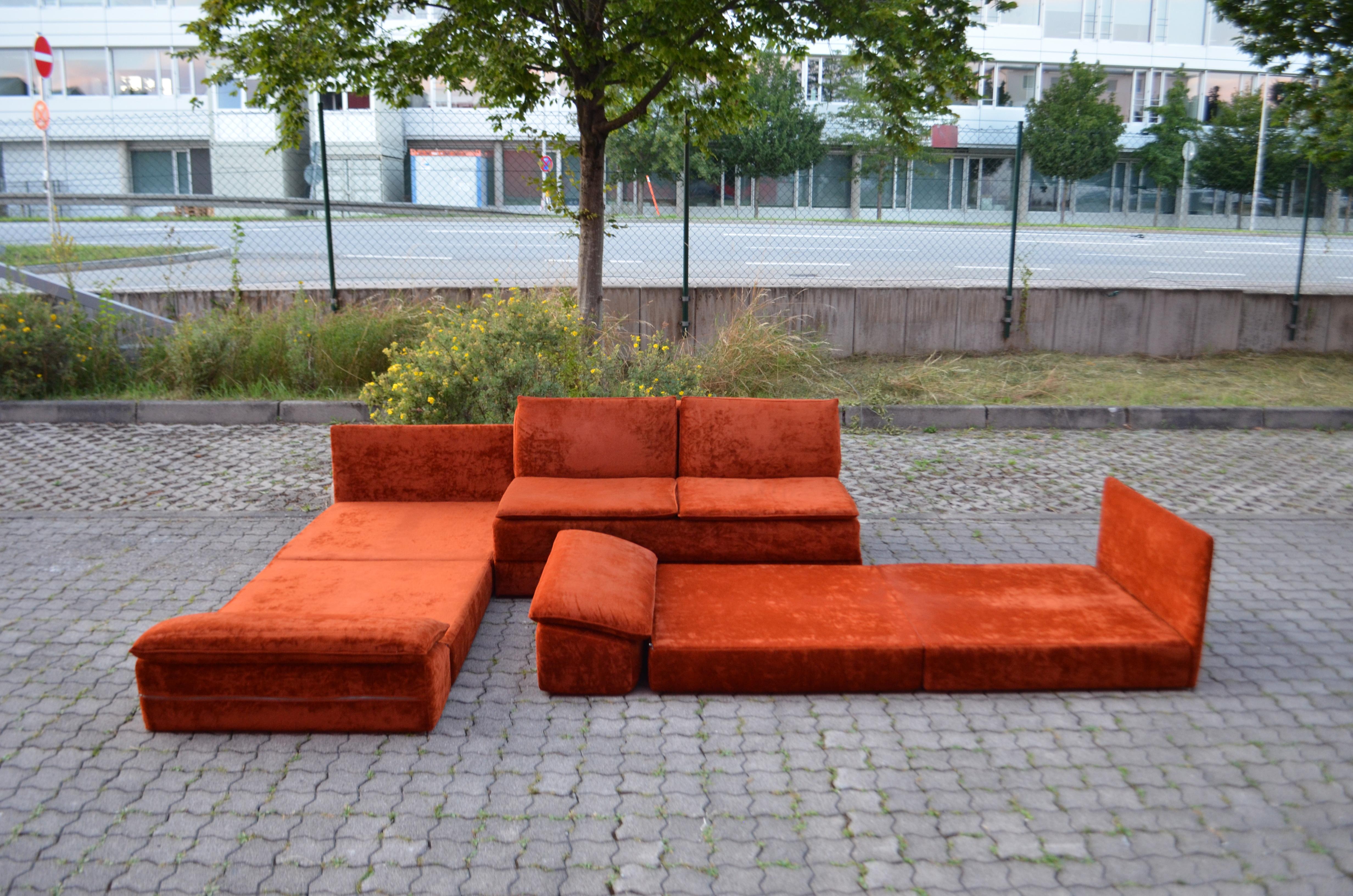 Vintage Modular oxred coral red 1970s Sofa Daybed For Sale at 1stDibs