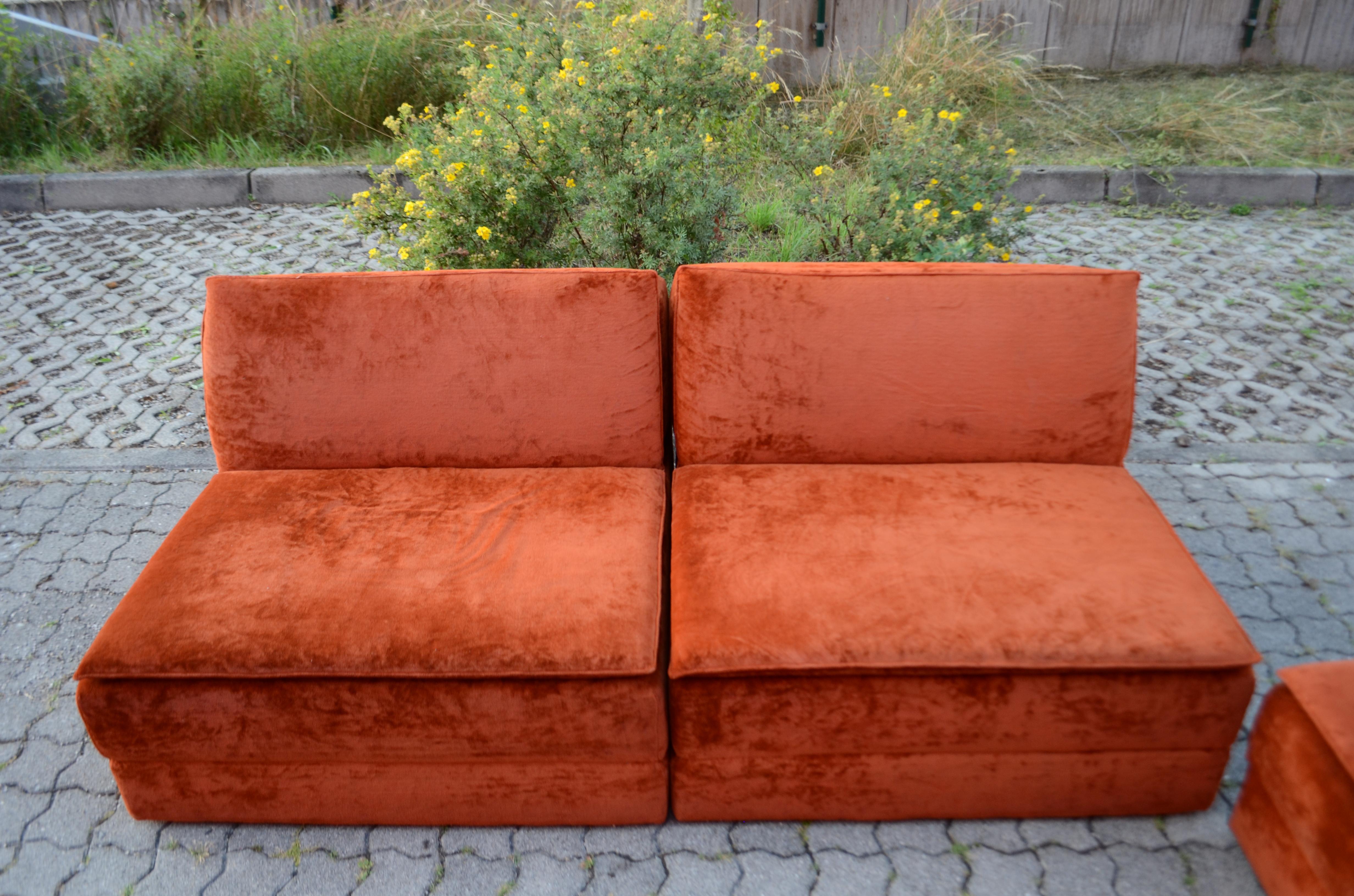 Vintage Modular oxred coral red 1970s Sofa Daybed For Sale at 1stDibs