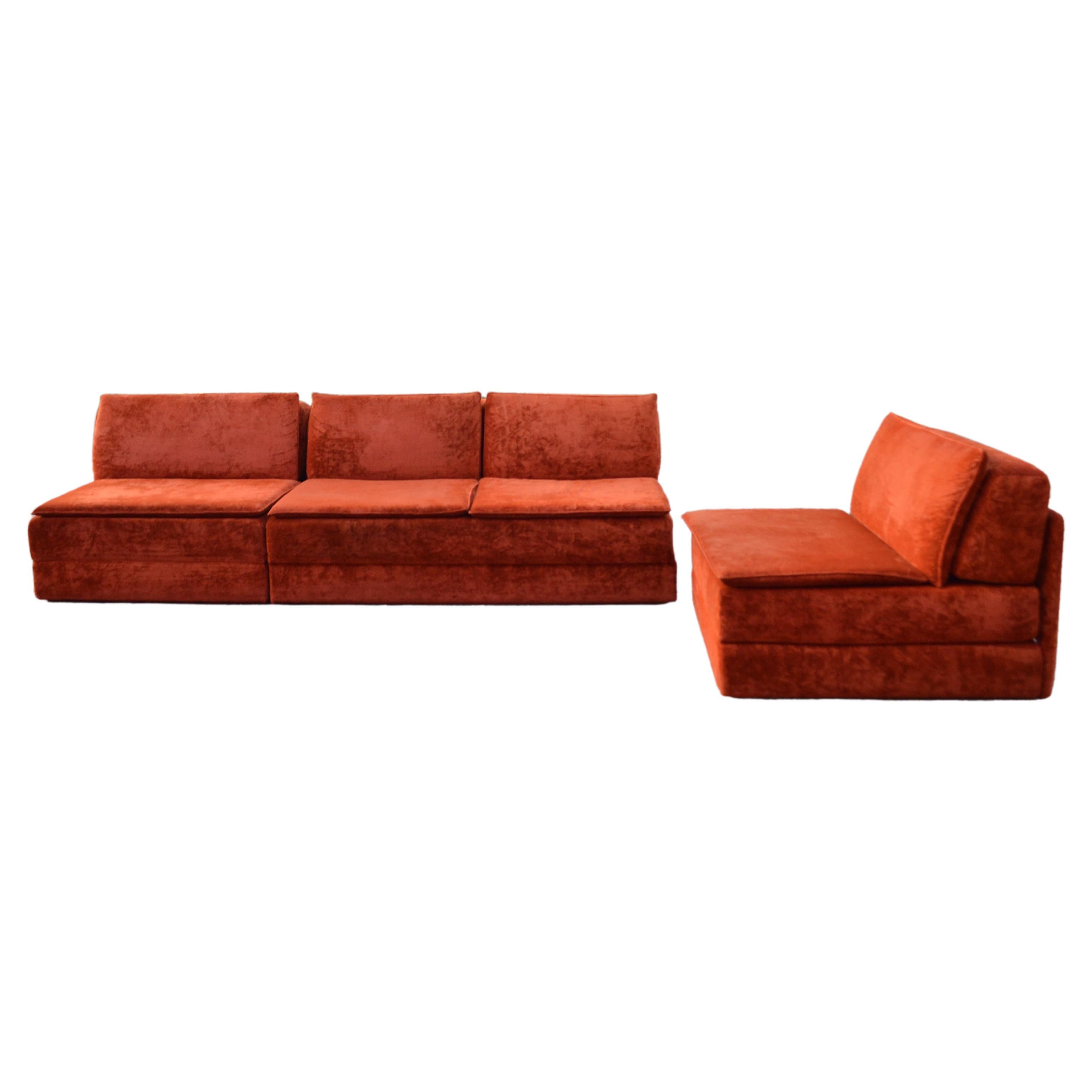 Vintage Modular oxred coral red 1970s Sofa Daybed For Sale at 1stDibs