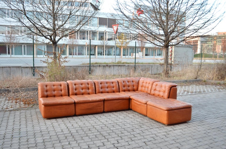 Vintage Modular Sectional Brandy Cognac Leather Lounge Sofa, Germany ...
