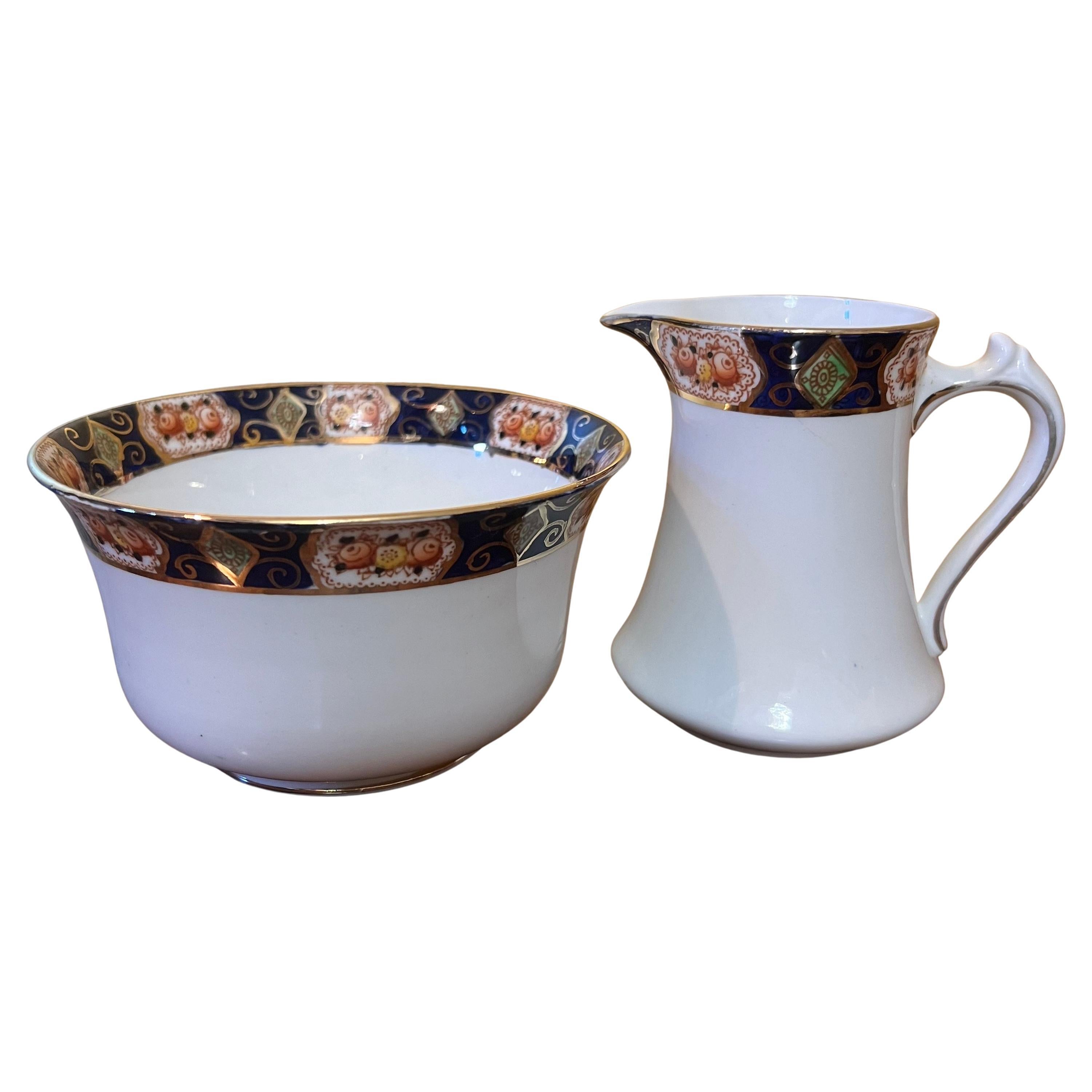 Vintage Mona Floral Print Milk and Sugar Bowl Set For Sale at 1stDibs
