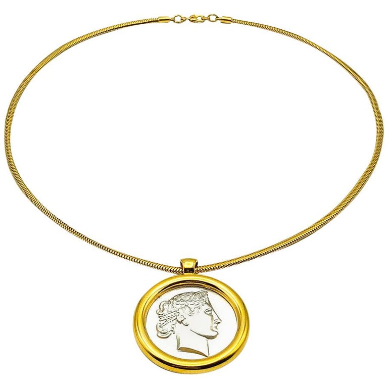 Vintage Monet Coin Medallion Necklace 1980s For Sale at 1stDibs