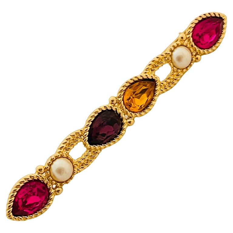 Vintage MONET gold rhinestone pearl designer runway brooch For Sale at ...