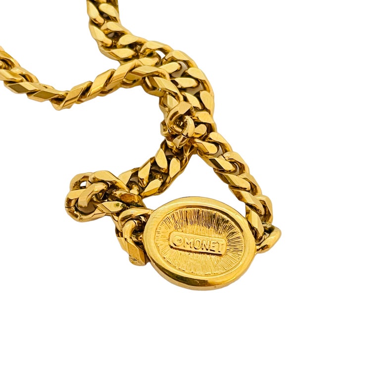 Vintage MONET gold ruby chain designer runway necklace For Sale at 1stDibs